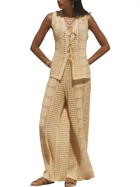 Mint Velvet Crochet Knit Trousers - Yellow