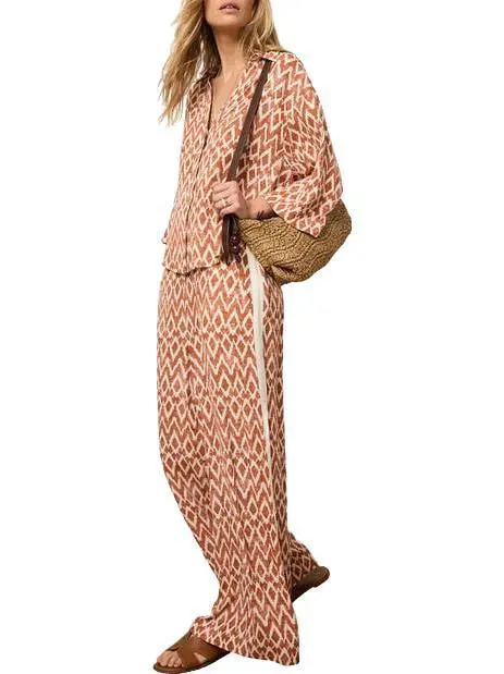 Mint Velvet Geo Print Wide Leg Trousers - Orange