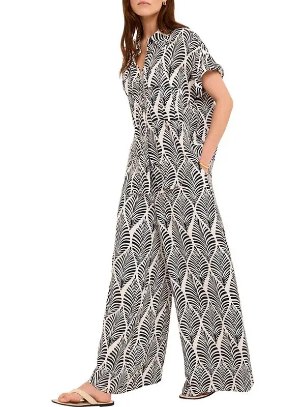 Mint Velvet Leaf Print Wide Leg Trousers - Blue