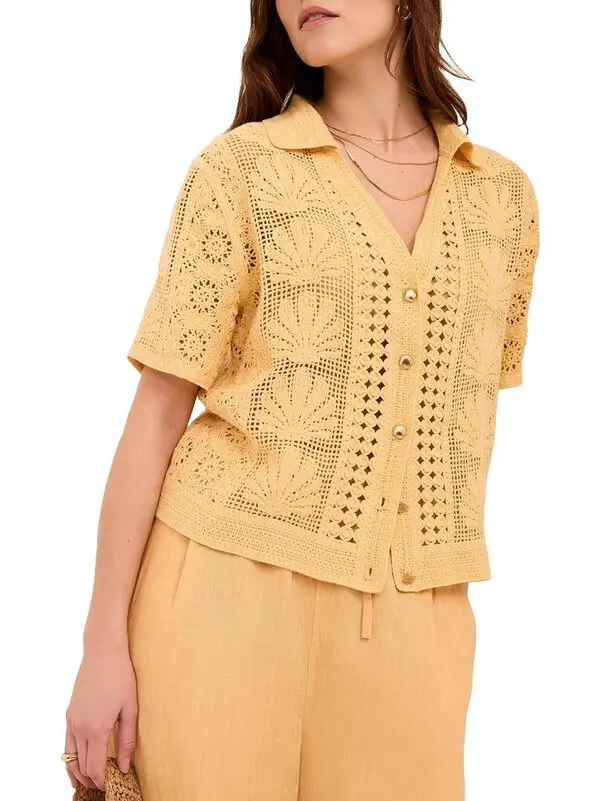 Mint Velvet Crochet Knit Shirt - Yellow