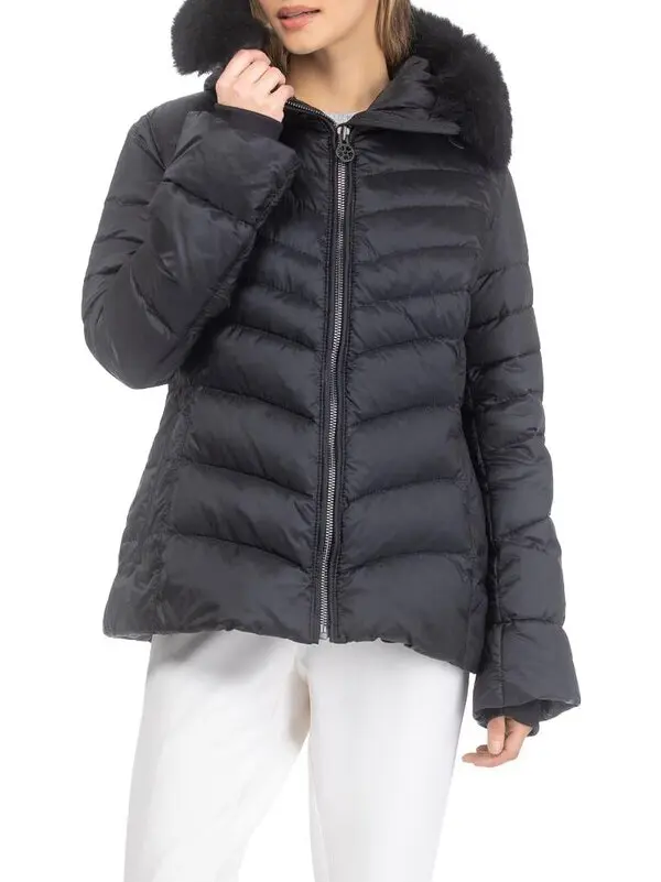 Gorski Chevron Down Parka With Toscana Lamb Hood - Black/black