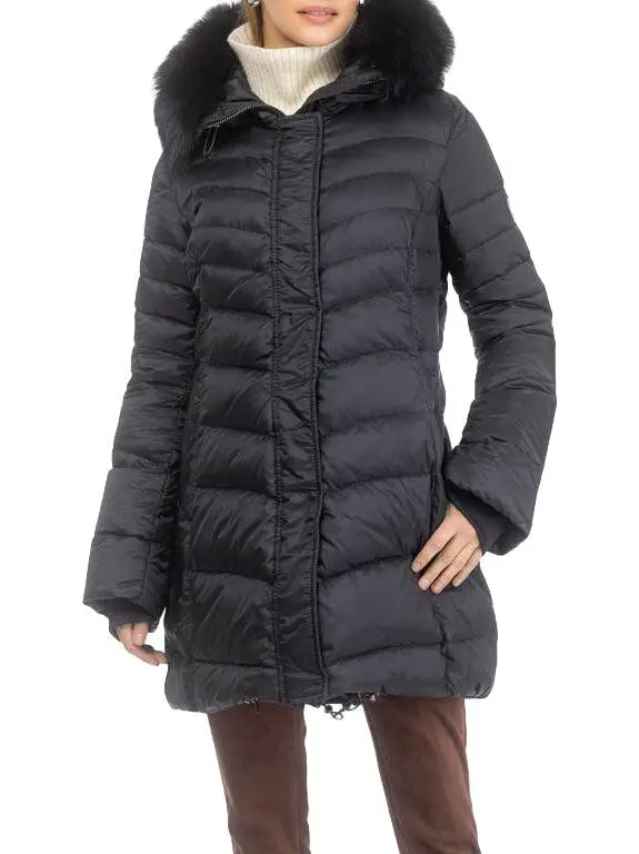 Gorski Chevron Long Parka With Toscana Lamb Hood Trim - Black/black