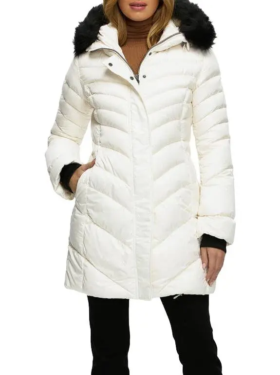 Gorski Chevron Long Parka With Toscana Lamb Hood Trim - Ivory/black