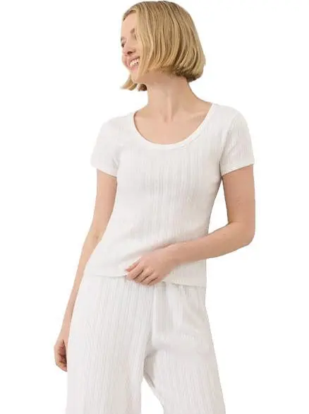 PACT Organic Cotton Pointelle Scoop Neck Tee - White