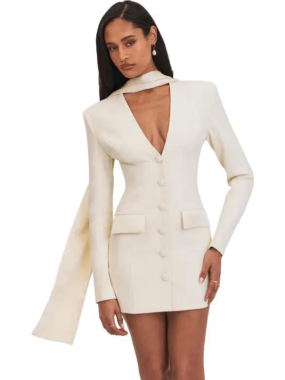 MISS CIRCLE Jeannie Blazer Mini Dress With Scarf - Cream
