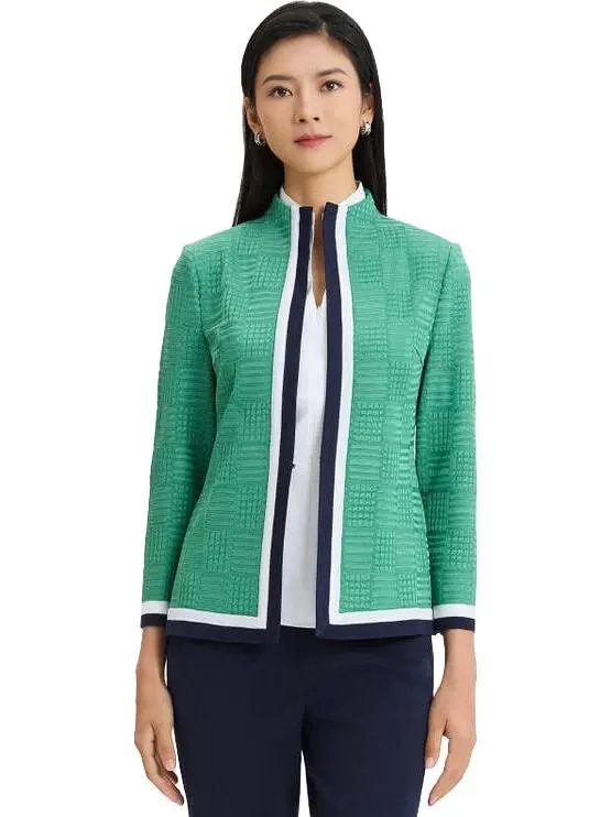 Ming Wang Trim Knit Jacket - Kelly Green/indigo/ivory