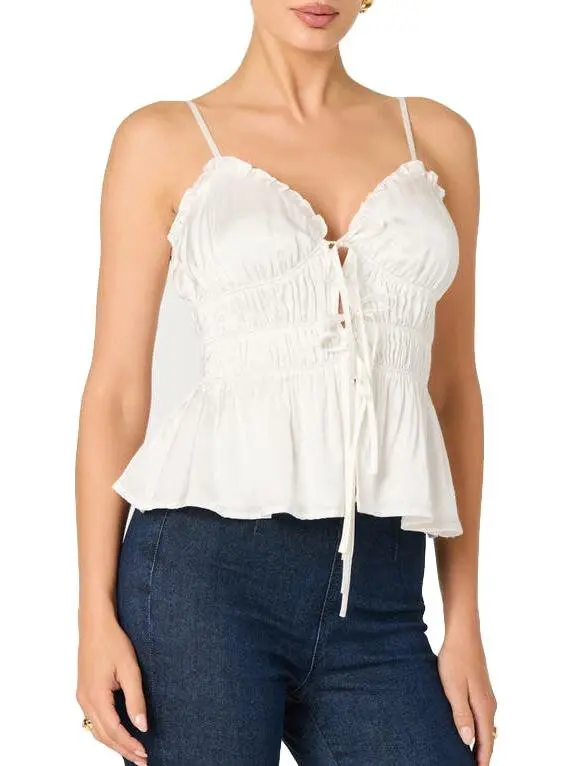Astr The Label Shirred Tie-front Peplum Top - White