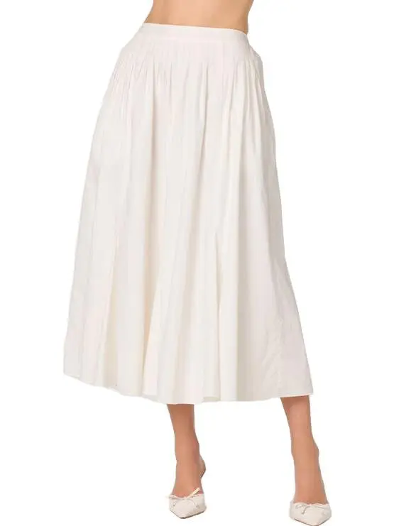 Astr The Label Sidra Pleated Cotton Midi Skirt - White