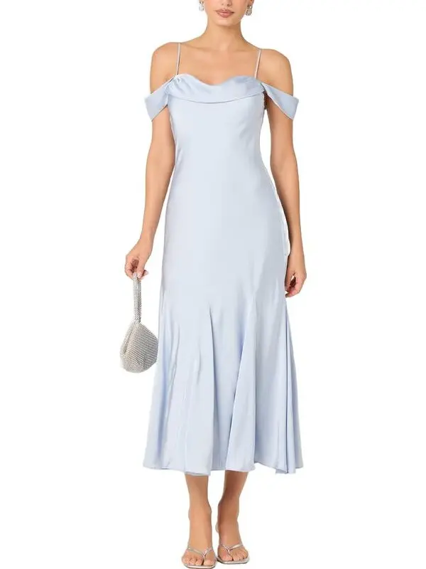 Astr The Label Araxie Cold-shoulder Satin Midi Dress - Light Blue