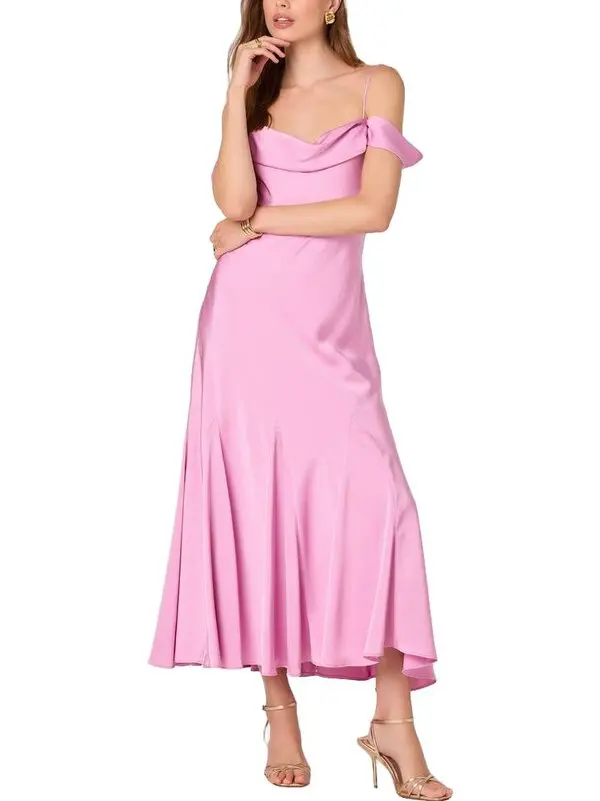 Astr The Label Araxie Cold-shoulder Satin Midi Dress - Pink