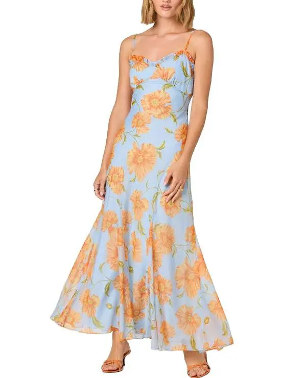 Astr The Label Maeryn Floral Chiffon Maxi Dress - Blue Orange Floral