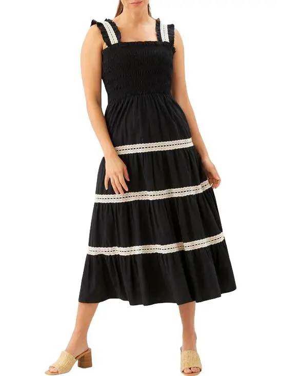 Karen Kane Tiered Midi Dress - Black W/natural
