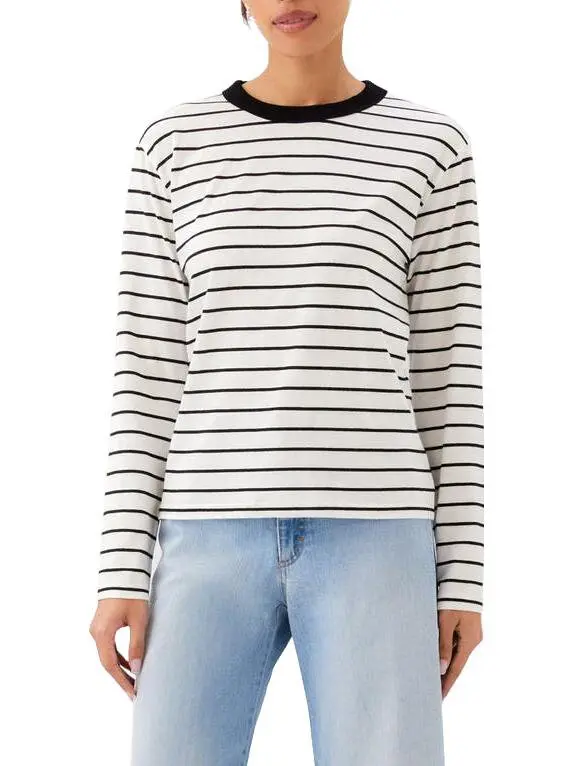 Karen Kane Stripe Crewneck Long Sleeve Top - Off White W/black