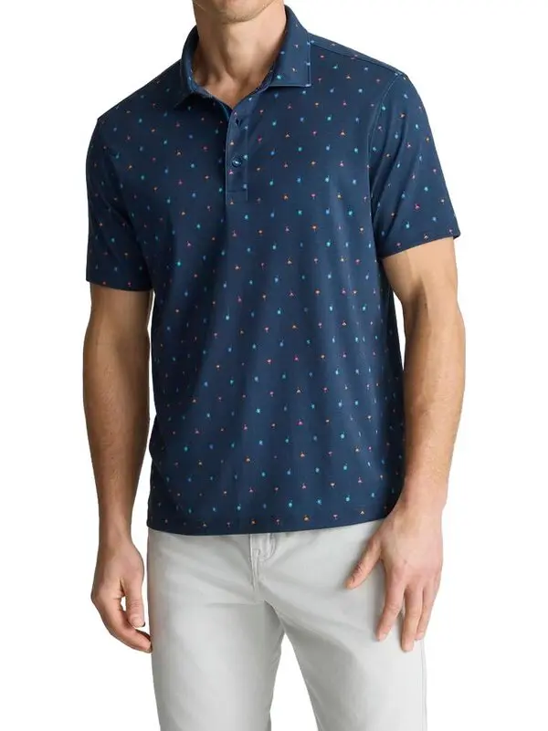 UNTUCKIT Damaschino Floral Wrinkle Free Cotton Polo - Sky Captain