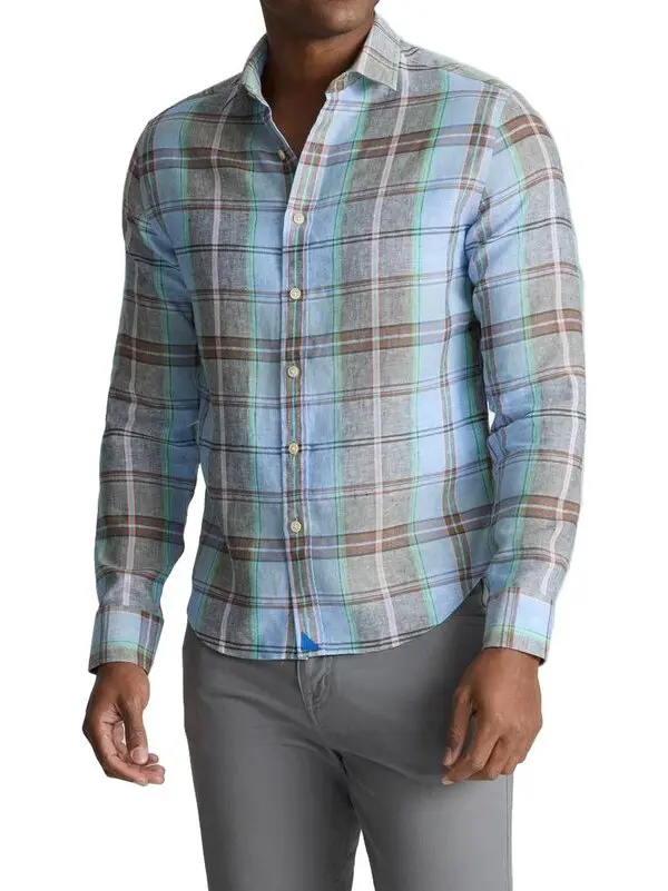 UNTUCKIT Plaid Wrinkle Resistant Linen Button-up Shirt - Blue