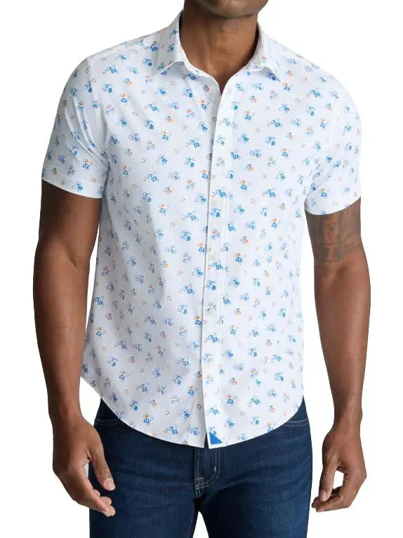 UNTUCKIT Opal Floral Short Sleeve Performance Button-up Shirt - White Blue