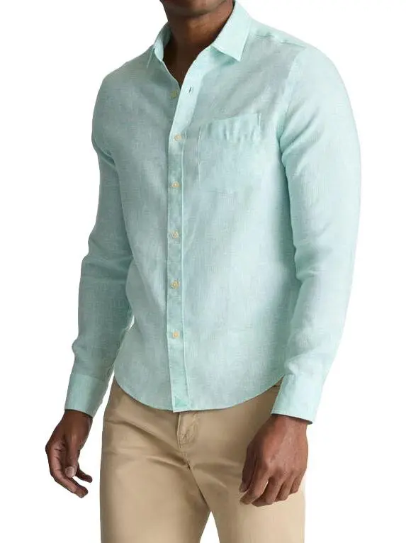 UNTUCKIT Stripe Wrinkle Resistant Linen Button-up Shirt - Green