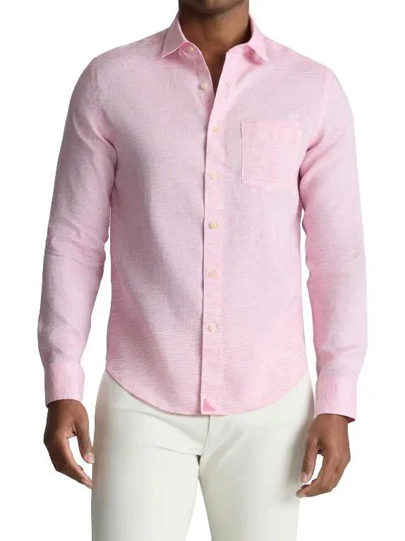 UNTUCKIT Stripe Wrinkle Resistant Linen Button-up Shirt - Pink