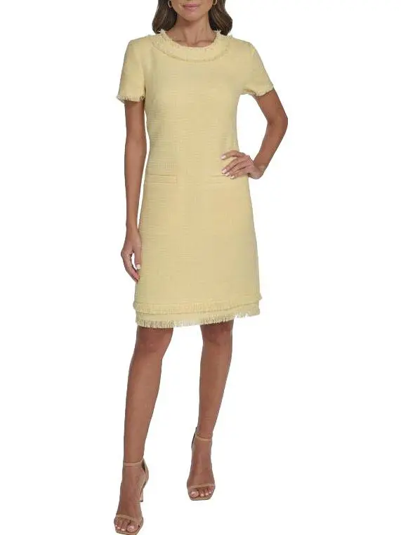 Eliza J Fringe Detail Tweed A-line Dress - Butter
