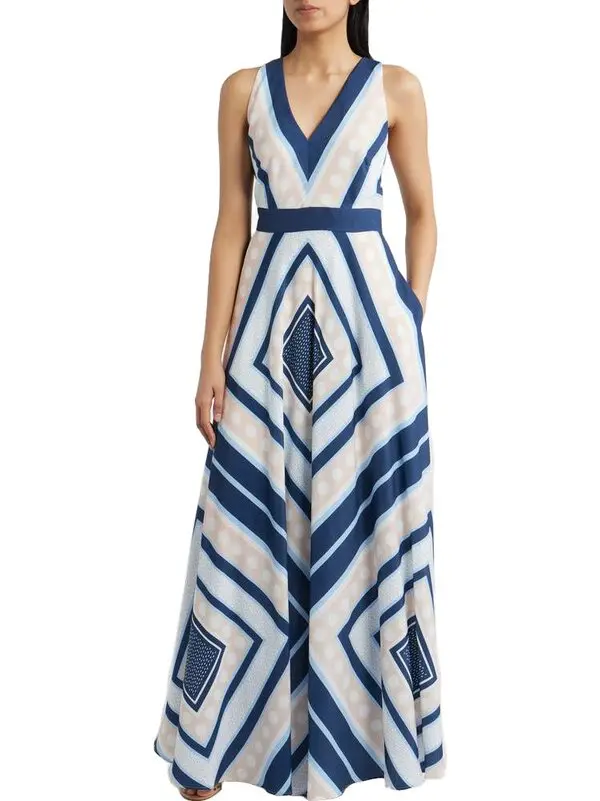 Eliza J Scarf Print Crêpe De Chine Maxi Dress - Navy