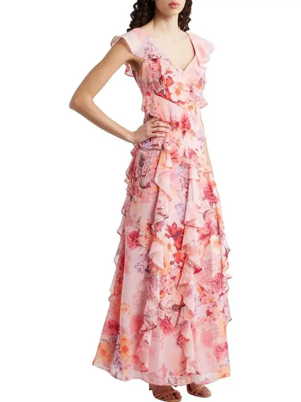 Eliza J Flutter Chiffon Maxi Dress - Blush