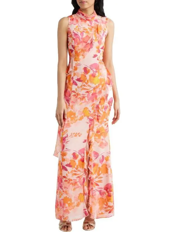 Eliza J Floral Ruffle Maxi Dress - Blush