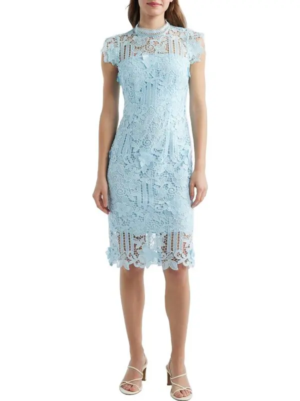 Eliza J Floral Appliqué Lace Sheath Dress - Blue