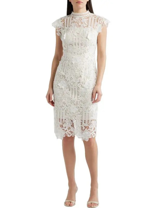 Eliza J Floral Appliqué Lace Sheath Dress - Ivory