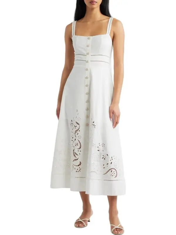 Moon River Eyelet Midi Sundress - Off White