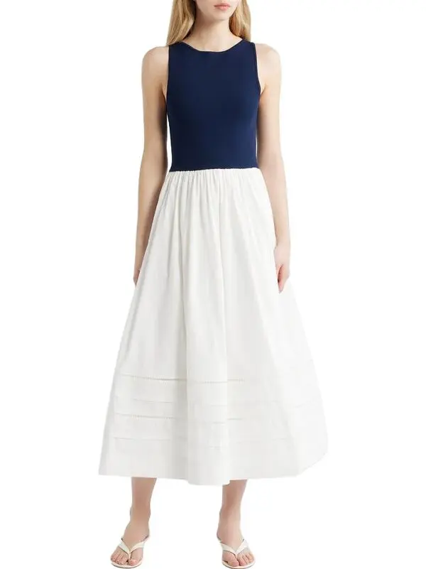 Moon River Mixed Media Dress - Navy/off White