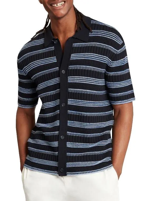 Ted Baker London Florem Stripe Short Sleeve Knit Button-up Shirt - Navy