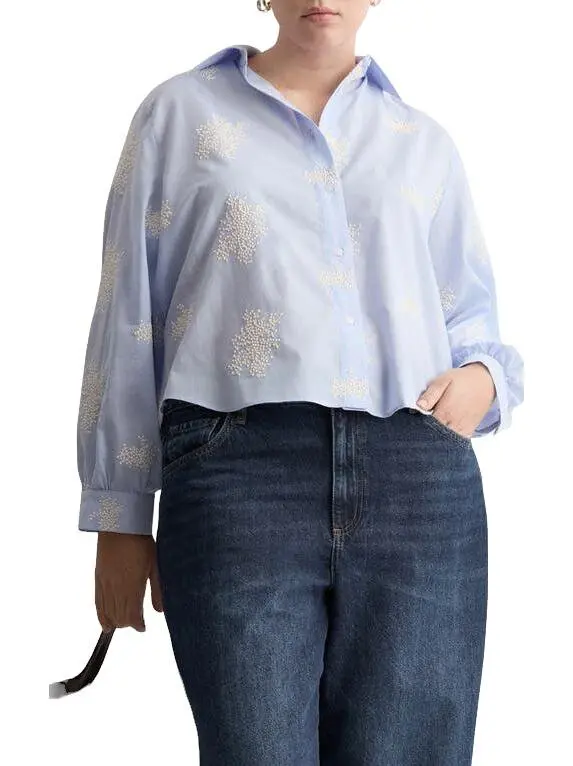Mango Floral Embroidered Button-up Shirt - Sky Blue