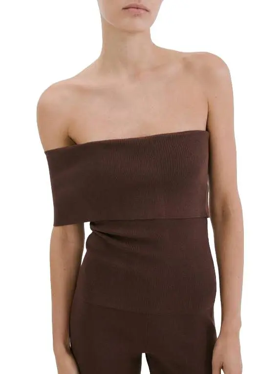 Mango Off-the-shoulder Ribbed Top - Chocolate