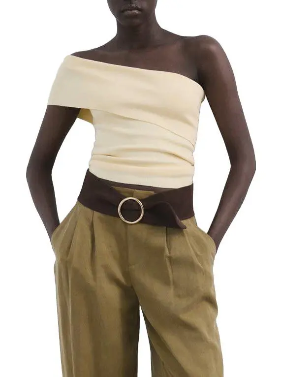 Mango Off-the-shoulder Ribbed Top - Vanilla