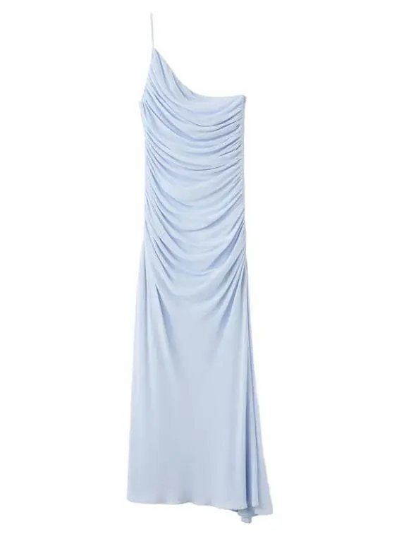 Mango Asymmetric Ruched Dress - Sky Blue