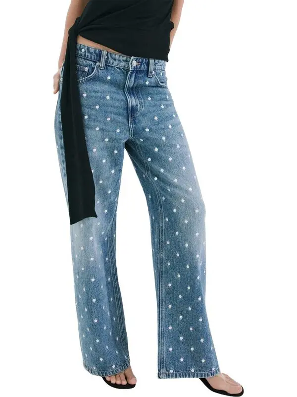 Mango Polka Dot Straight Leg Jeans - Medium Blue