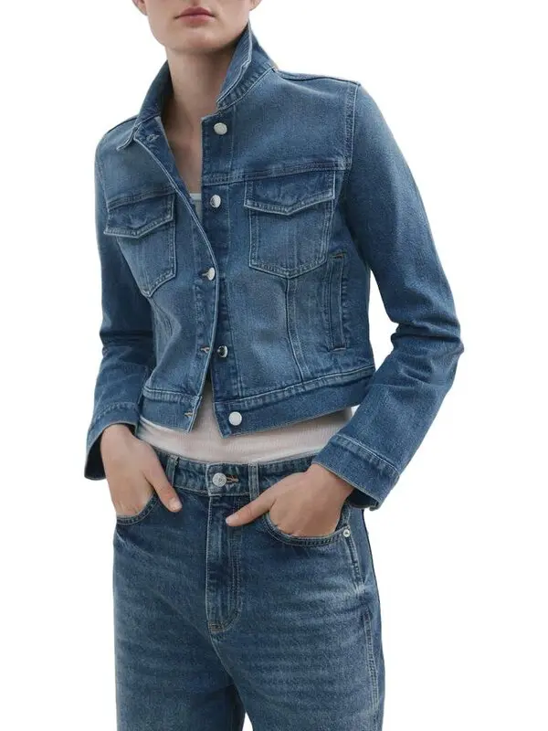 Mango Cropped Denim Jacket - Medium Blue