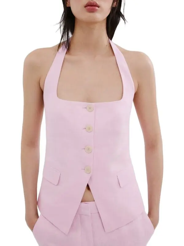 Mango Linen Suit Waistcoat - Pink