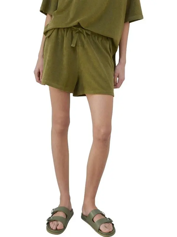 Mango Cotton Blend Terry Shorts - Khaki Green