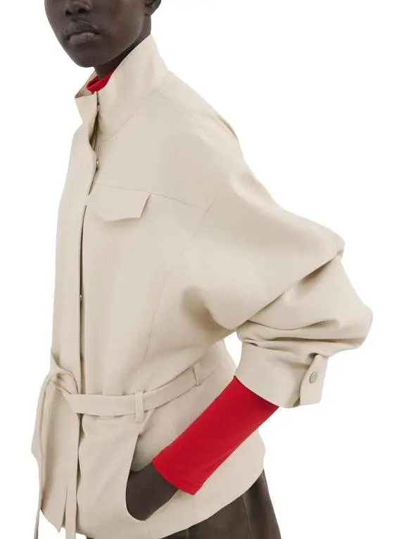 Mango Belted Cotton-blend Jacket - Beige