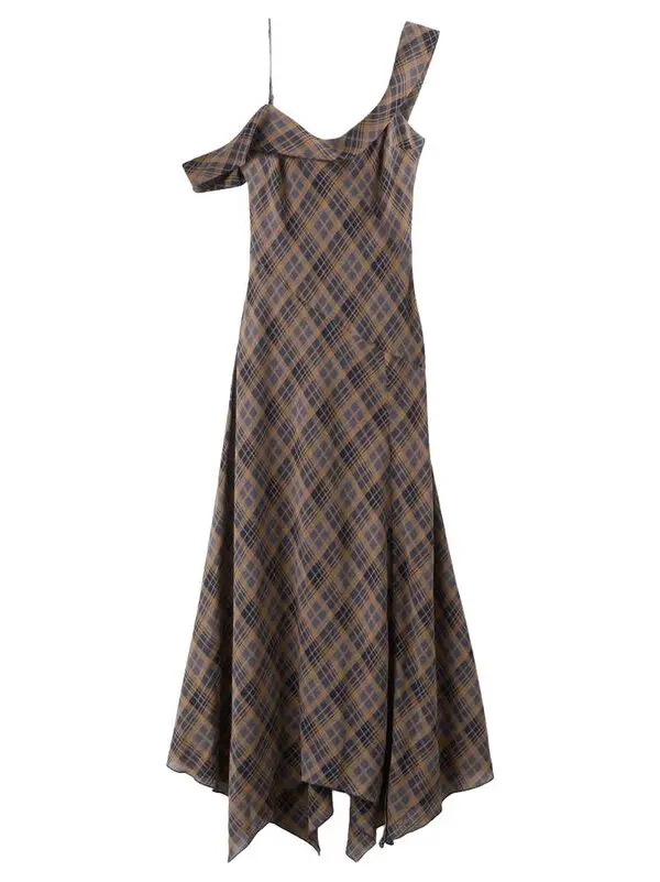 Mango Plaid Asymmetric Sleeveless Dress - Brown