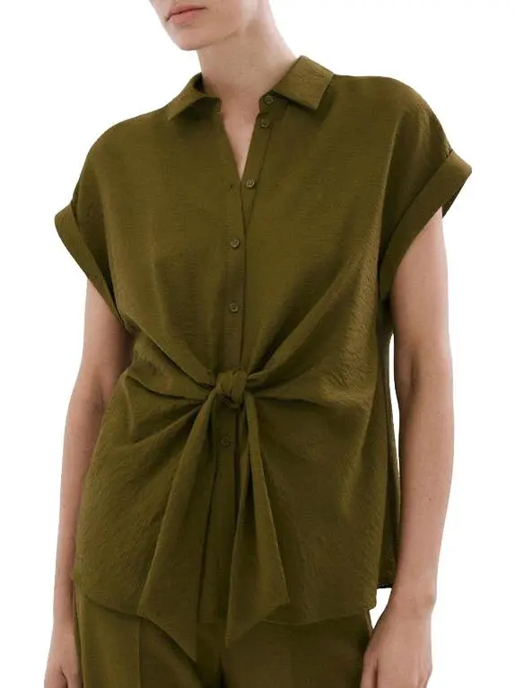 Mango Tie-front Woven Shirt - Green