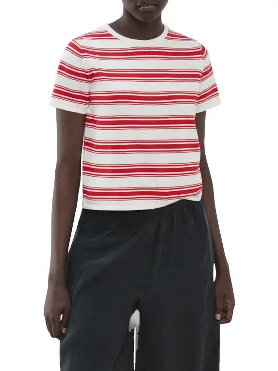 Mango Stripe Short Sleeve Sweater - Red