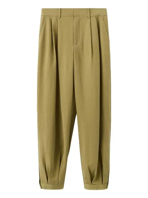 Mango Pleated Baggy Trousers - Khaki Green