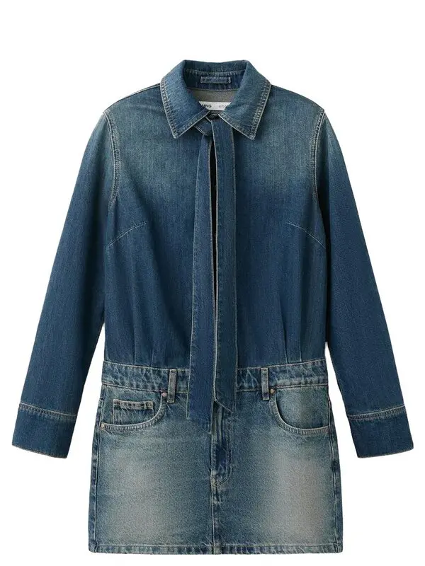 Mango Combined Denim Mini Dress - Medium Blue