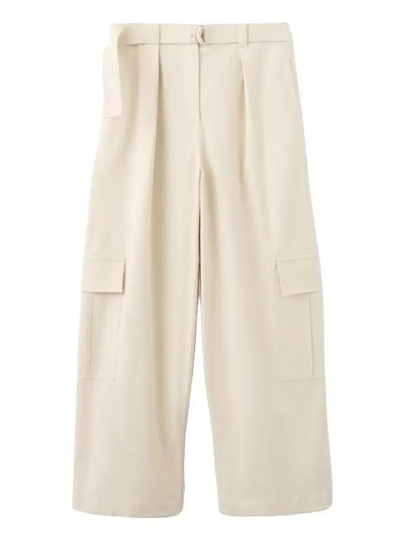 Mango Belted Wide-leg Cargo Trousers - Beige
