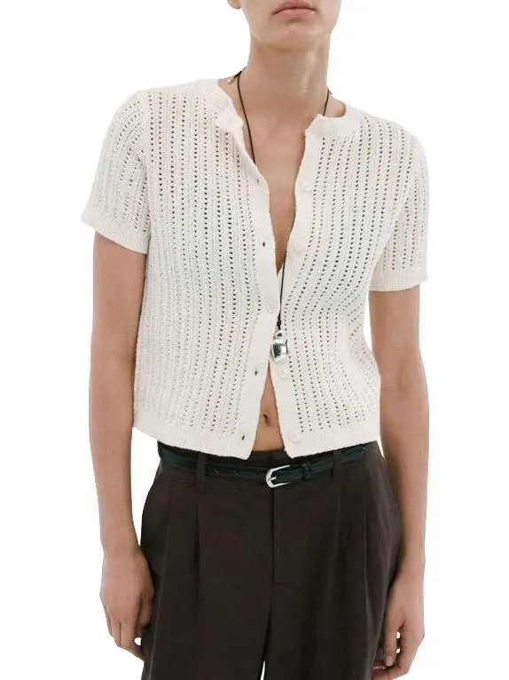 Mango Open Stitch Short Sleeve Cardigan - Ecru