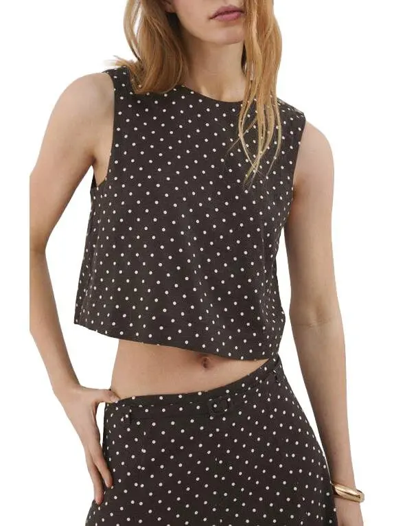 Mango Polka Dot Linen Blend Crop Top - Black
