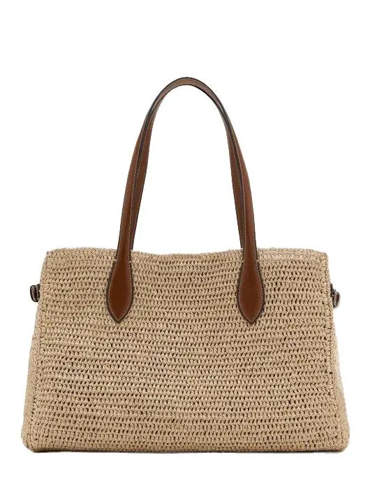 Mango Raffia Crochet Tote - Leather