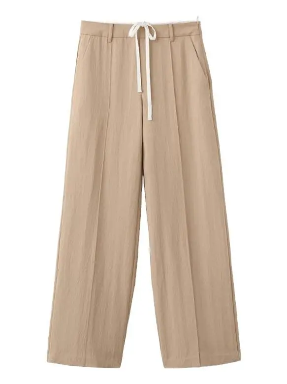 Mango Pleat Front Wide Leg Trousers - Beige
